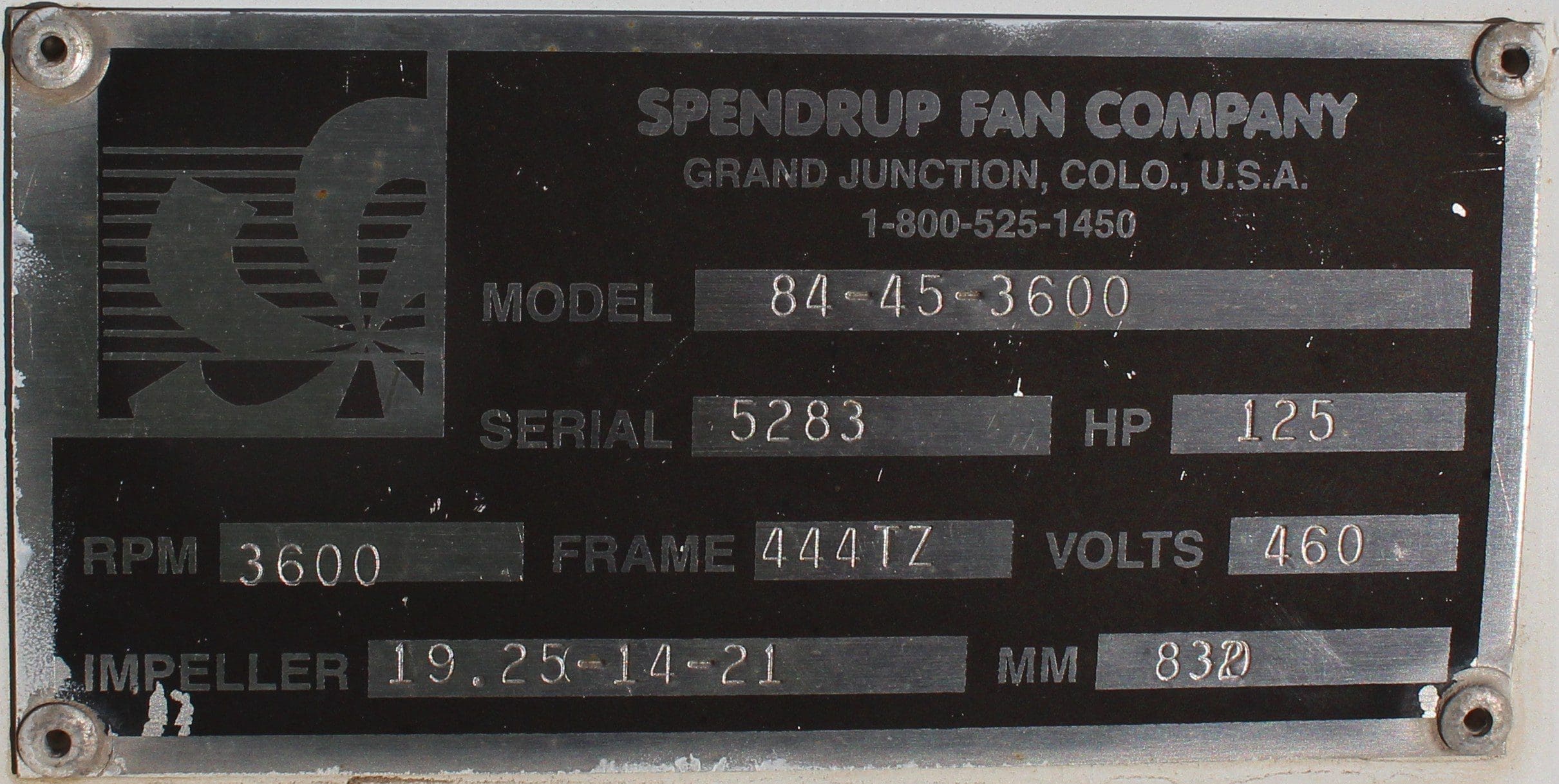 Spendrup Fan - Model 084-045-3600 - MES Equipment