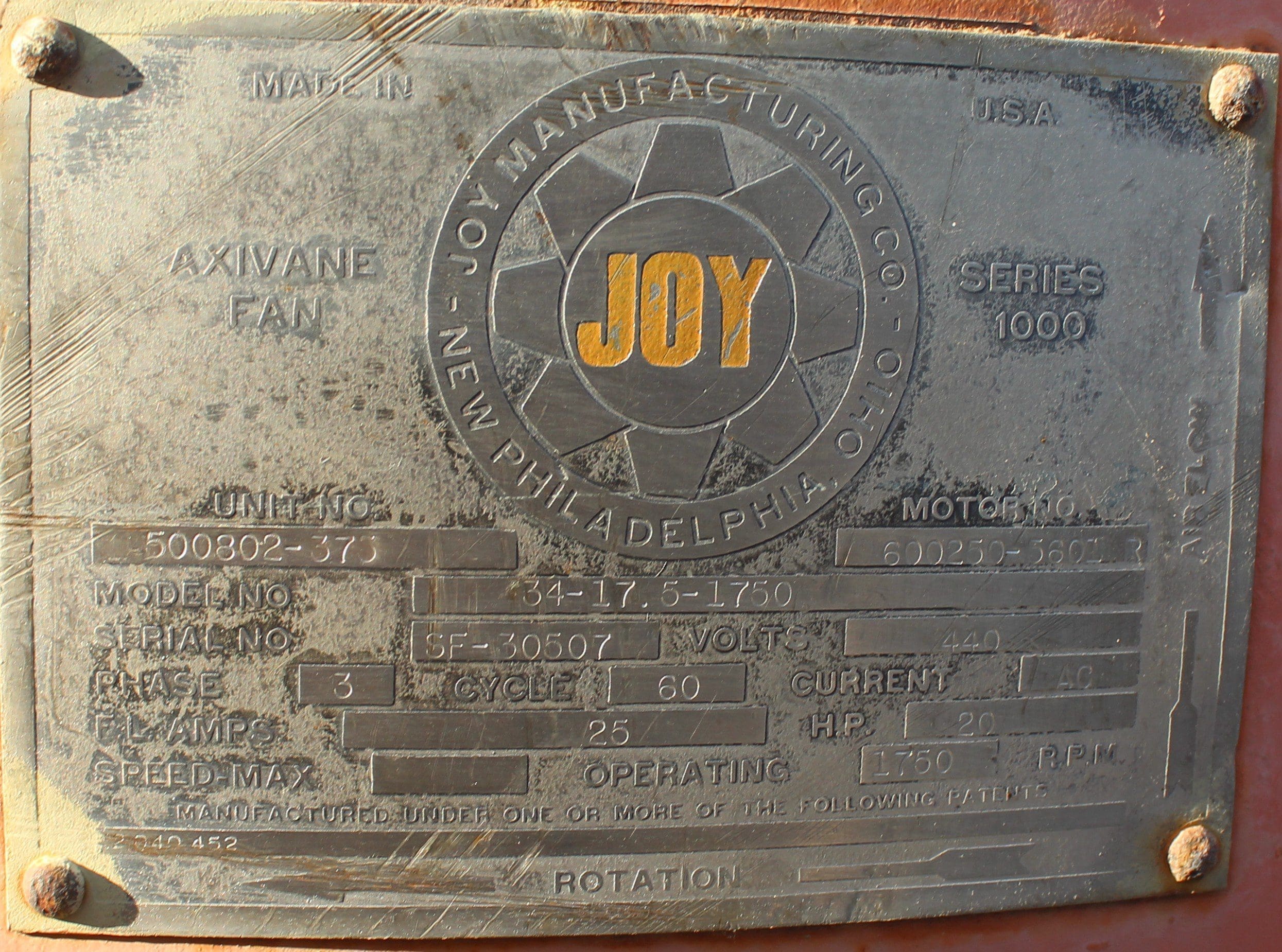 Joy Fan - Model 34-17.5-1750 - MES Equipment
