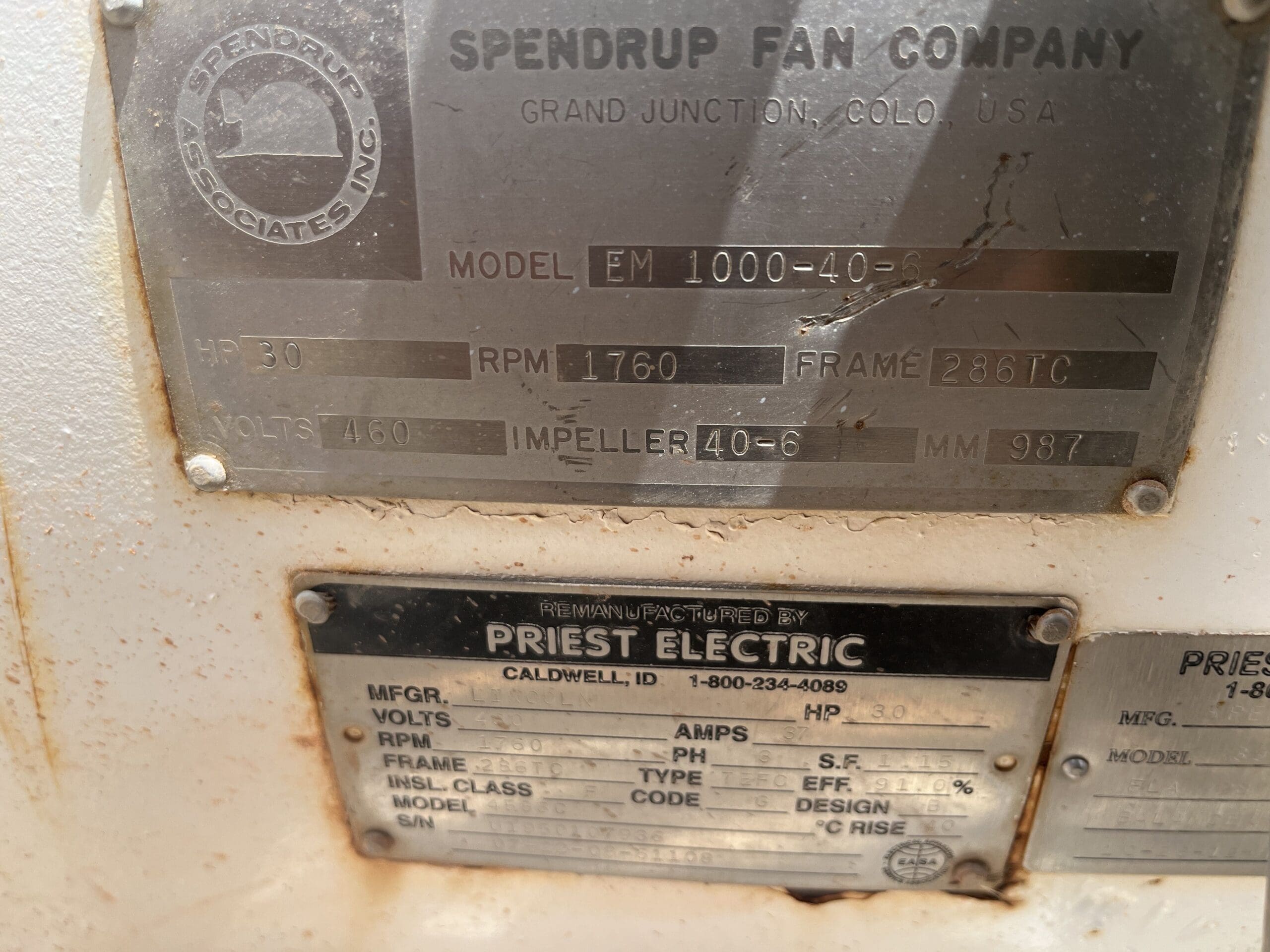 Spendrup Fan - Model EM 1000-40-6 - MES Equipment