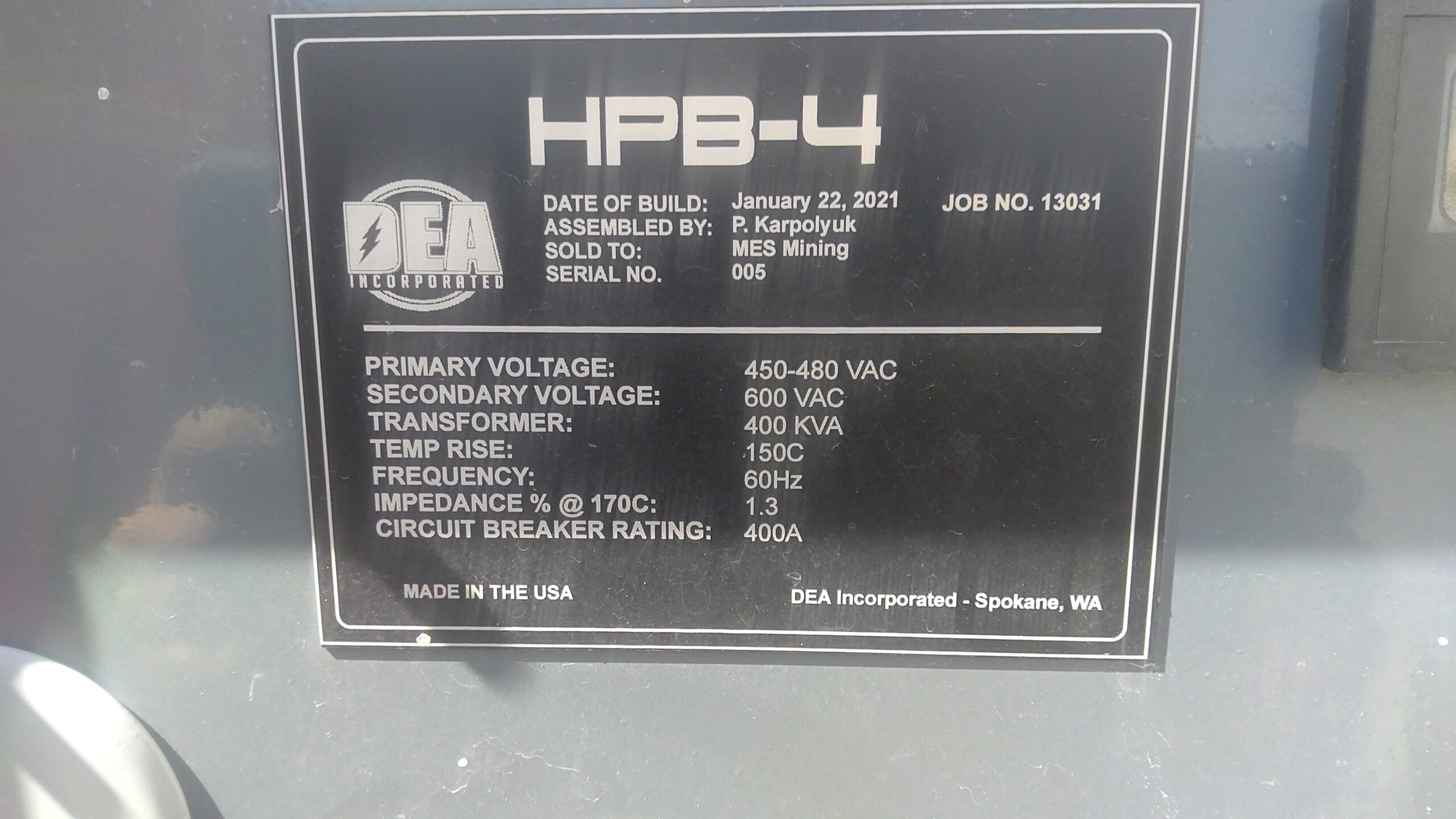 DEA 480V - 600V Step-Up - Mining Equipment & Supply LLC